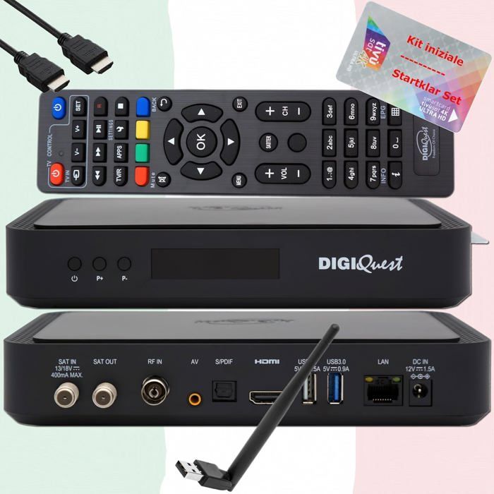 Récepteur TiVuSat DIGIQuest Q80 4K UHD + Carte 4K Activée, WiFi, HDMI ...