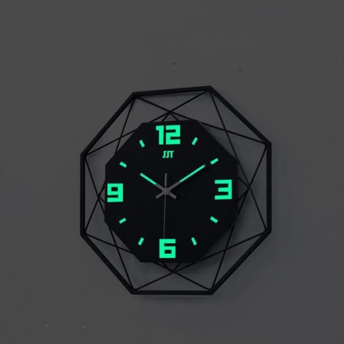 Noir avec lumineux - Horloge murale lumineuse en bois et à quartz ...