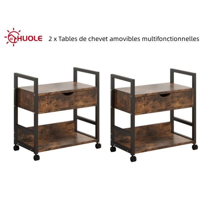 Tables de chevet amovibles multifonctionnelles - HUOLE - Marron ...