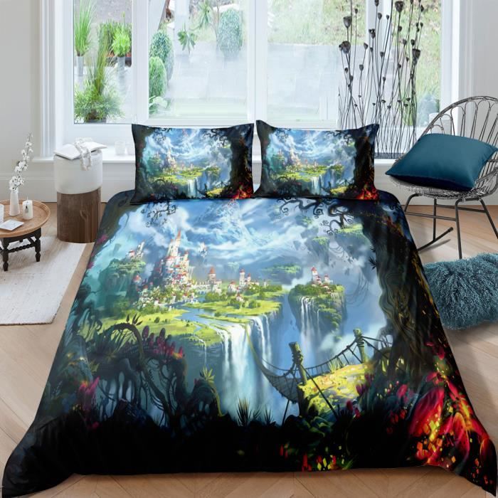 Forêt châteaux monde magique Parure de lit 3 pieces 1 housse de couette ...