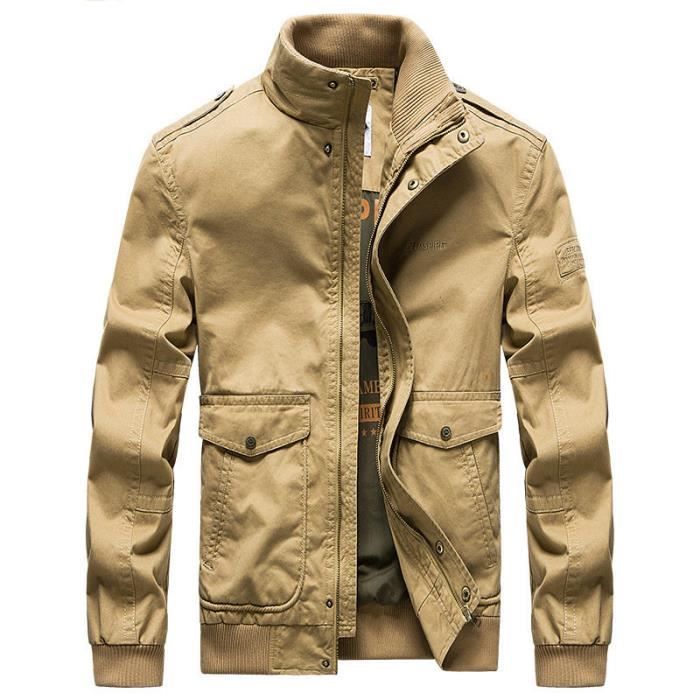 Veste Zippee de Printemps et Automne Homme en Coton Col Montant Couleur ...