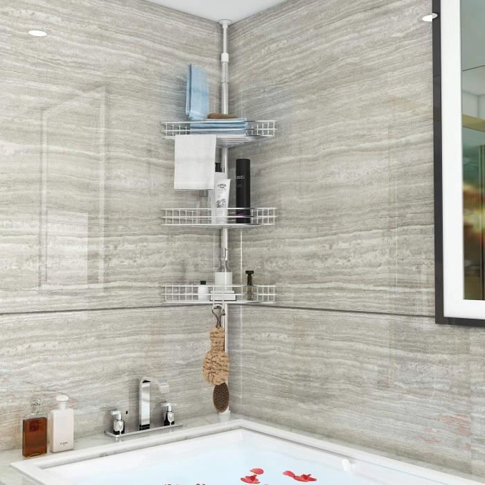 Etagère d'Angle Douche Télescopique 4 Tablettes en Acier Inoxydable ...