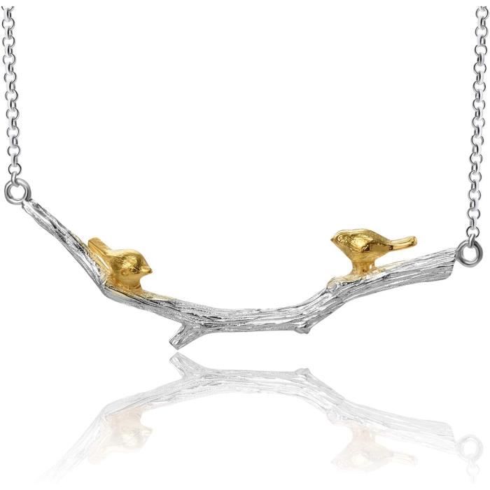 Collier En Argent Sterling S925 Avec Petit Oiseau Sur Une Branche Bijou ...