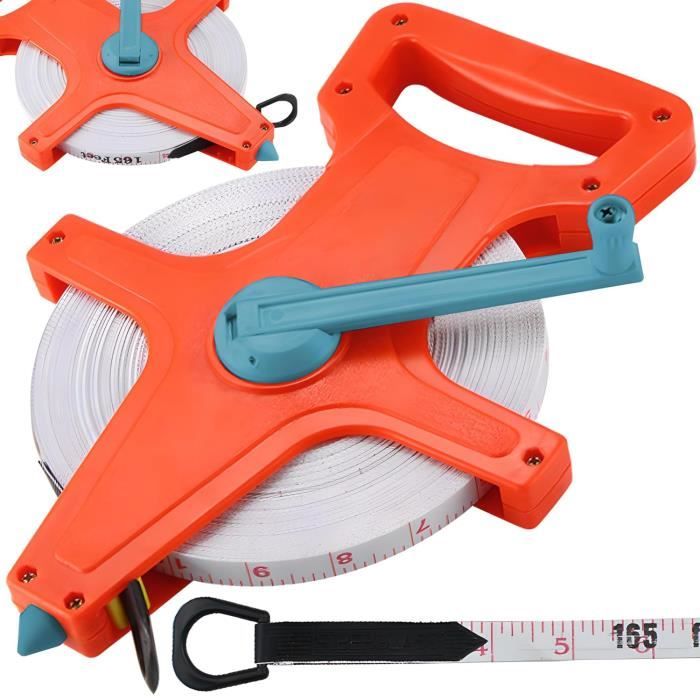 Retoo Mètre ruban 50 m, 50 m avec manivelle rabattable, graduation en pouces et en mètre, en ...