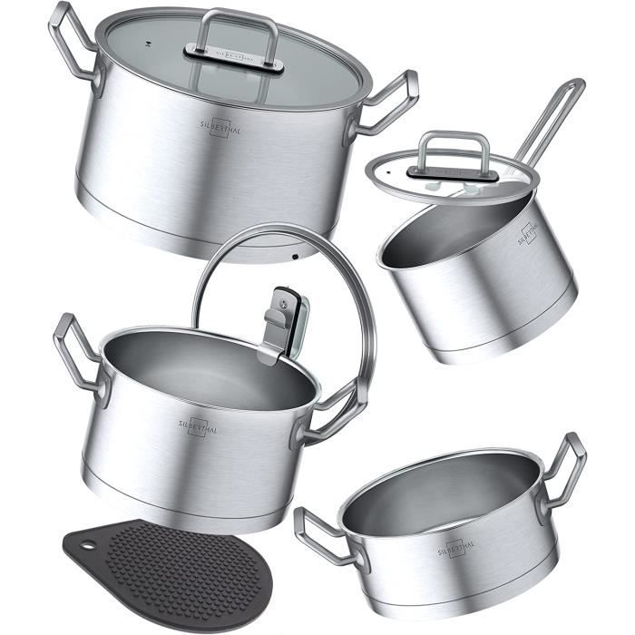 SILBERTHAL Set de 4 Casseroles Inox Avec 3 Couvercles En Verre ...