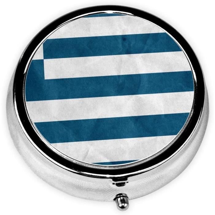 Pilulier Rond Avec Drapeau Grec, Mini Boîte À Pilules Portable ...