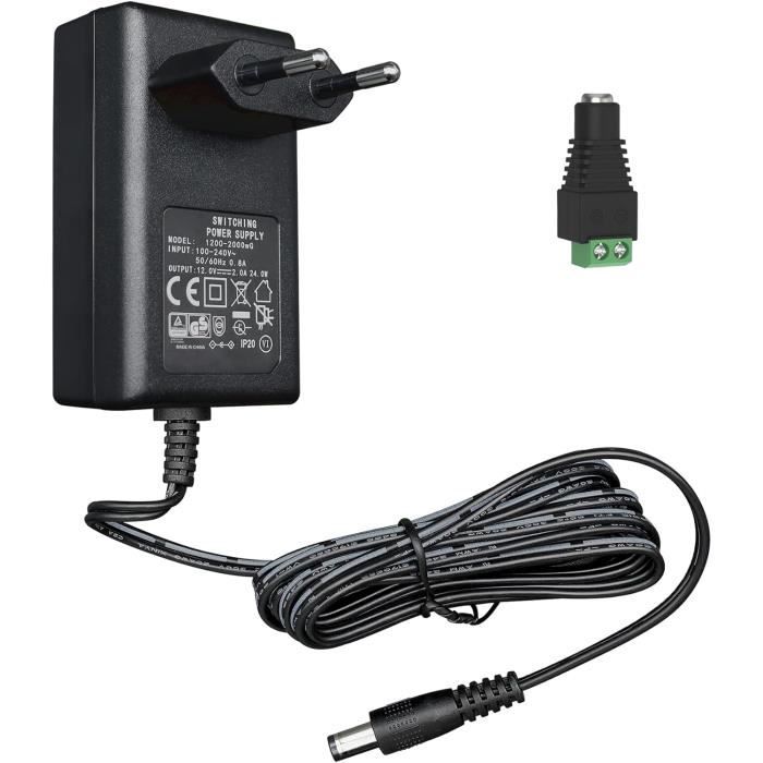 Adaptateur Secteur 12V 2A-2000mA, AC 100-240V 50-60Hz vers DC 12V 2A ...