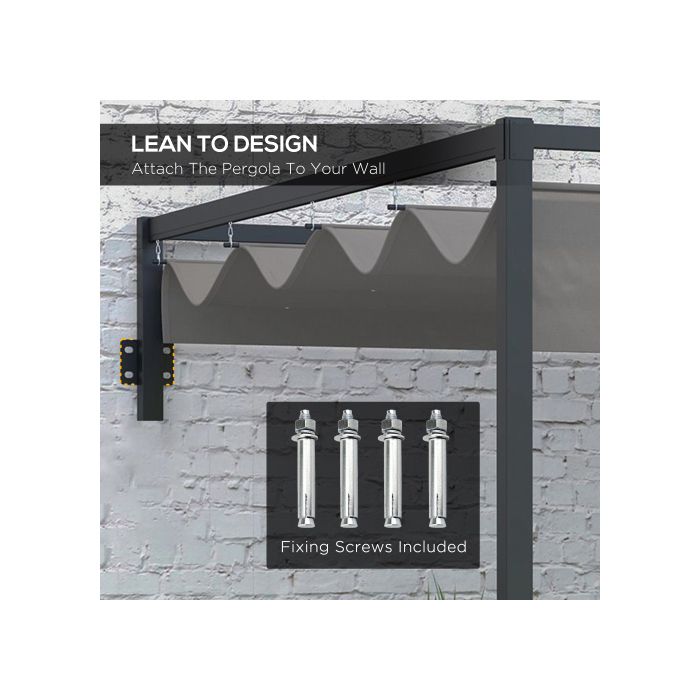 Outsunny 2 x 3(m) Lean To Steel Pergola, with Moving Fabric Canopy ...