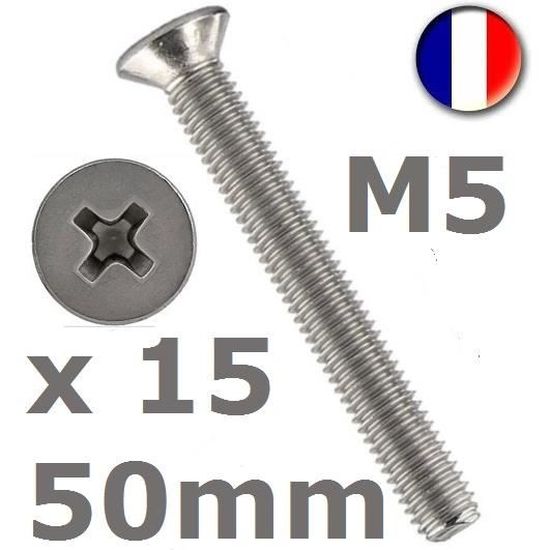 15 Vis M5 x 50mm - Tête Fraisée - Acier Zingué - Boulon Vis Ecrou ...