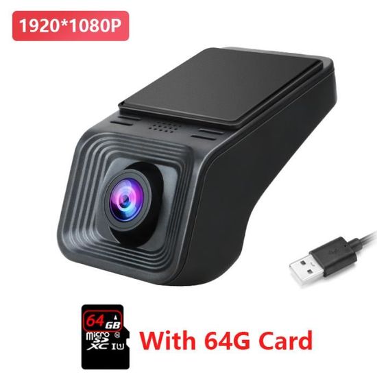 1080P avec carte 64G - caméra de tableau de bord Full HD, ADAS, DVR ...