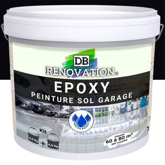 9 kg Noir - RESINE EPOXY Peinture sol Garage béton - PRET A L'EMPLOI ...