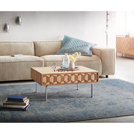 Table de salon Fevo acacia nature 80x60 cm Table basse à pied-L ...