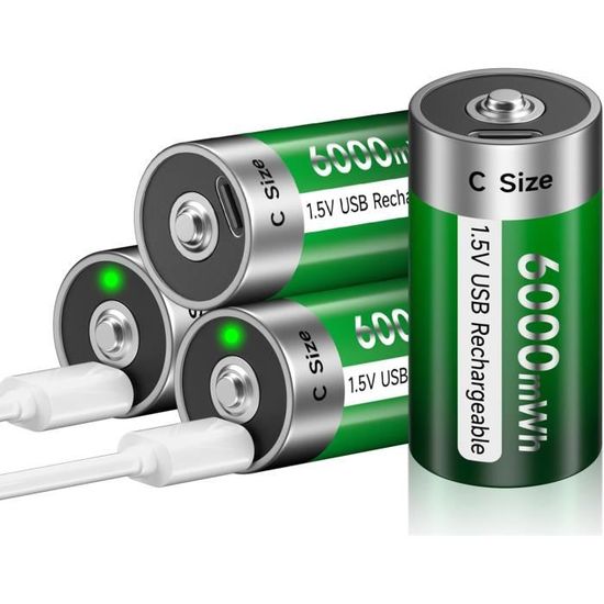 Palogreen Piles C Rechargeables USB 6000mWh - 1,5 V-Lithium Piles Type ...