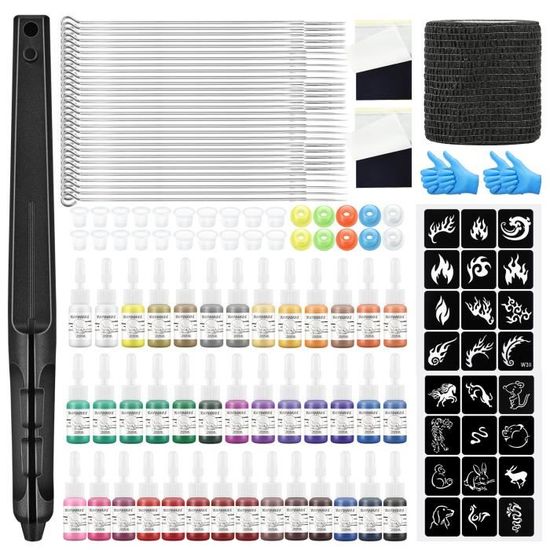 TATOOINE Kit de Tatouage 40 Couleurs Encre de Tatouage 5ml Poke et Bâton à la Main Noir 30pcs ...