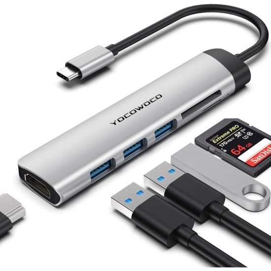 Hub Usb C Adaptateur Usb C 6 En 1 Usb C Vers Hdmi Multiport Avec Hdmi 4K, 3 Ports Usb 3.0 ...