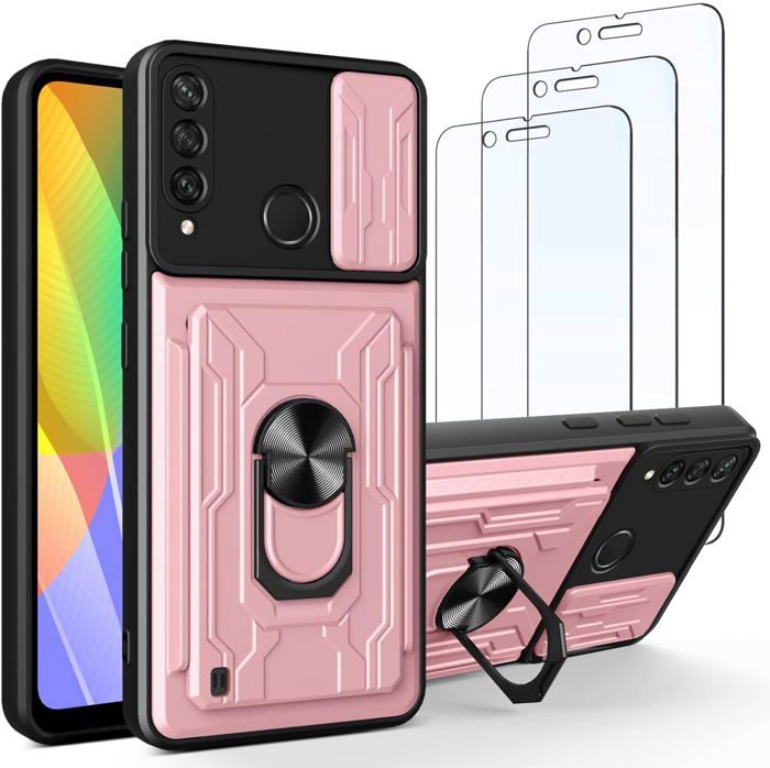 Coque pour Huawei Y6P 2020 avec Bague Rotative, 3X Trempé Protection ...