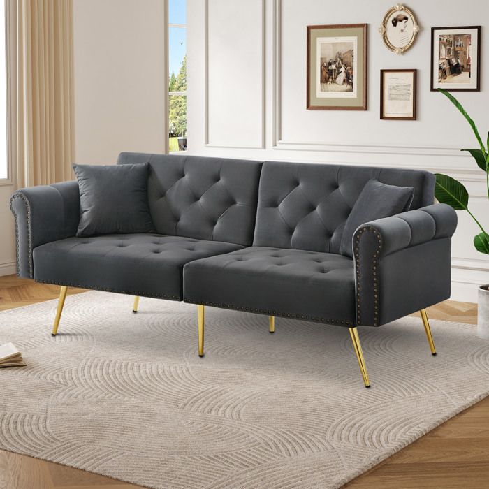 ELVORIN canape lit 2 places couchage 147 x 85 cm - velours gris ancien ...