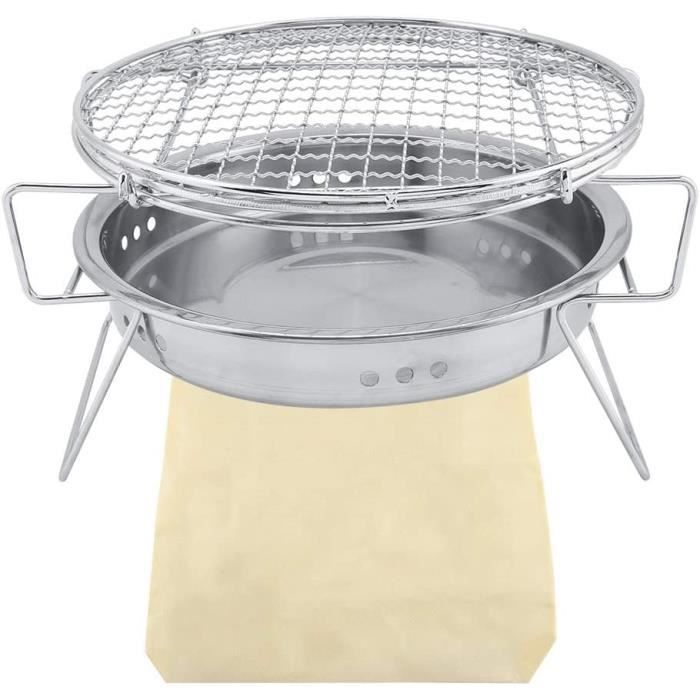 Mini Barbecue Grill Pliable en Acier Inoxydable Portable Barbecue Rond Poêle avec Sac De ...