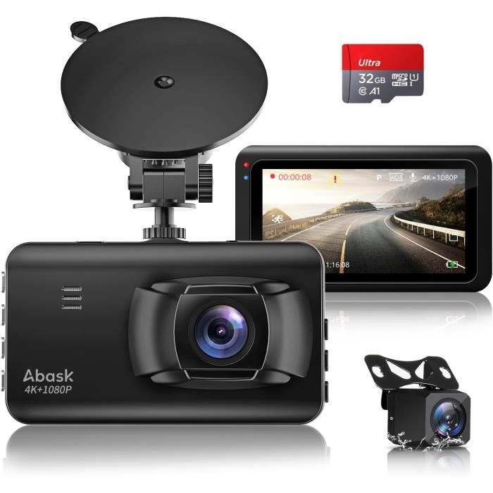 Dashcam Voiture Avant Arrière 4K 2160P+1080P, Caméra Voiture avec ...
