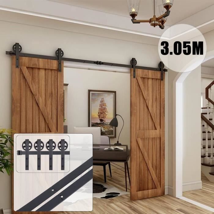 LEYSHOP 10FT-3,05M Rail Apparent de Atelier Kit Porte Coulissante à ...