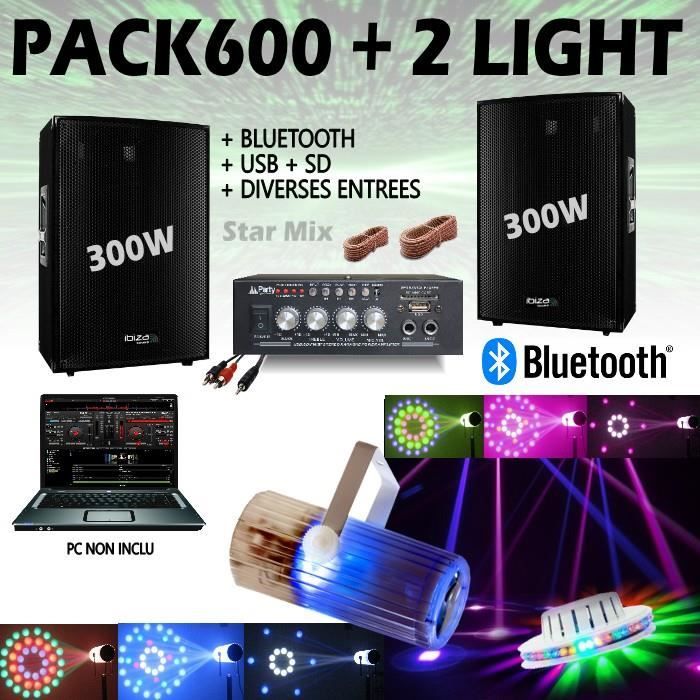 PACK SONO 600 + JEUX DE LUMIÈRE MOON CLEAR + UFO 48 LEDS PA DJ SONO LED ...