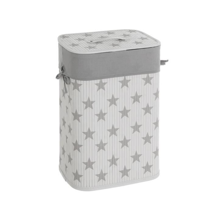 Panier à linge en bambou blanc, corbeille de rangement avec couvercle ...