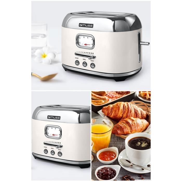GRILLE-PAIN RETRO VINTAGE DESIGN 2 TRANCHES 1000W COULEUR BLANC ET INOX ...