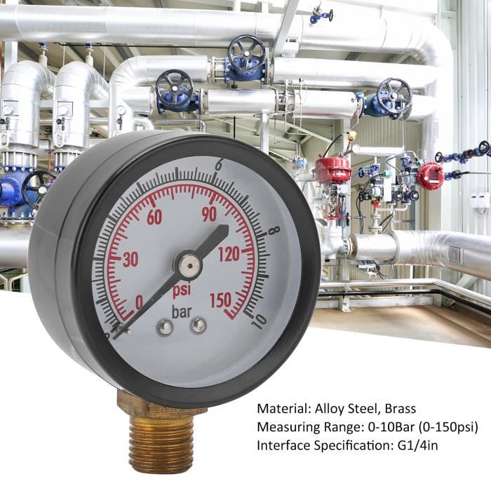 Manomètre - OMABETA - Modèle Vertical - Plage 0-10 Bar - Connexion G1/4in - Acier et Laiton ...