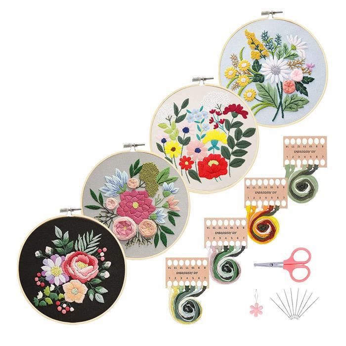 Lot de 4 Kits de Broderie pour DéButants avec Motifs de Broderie, Kits ...