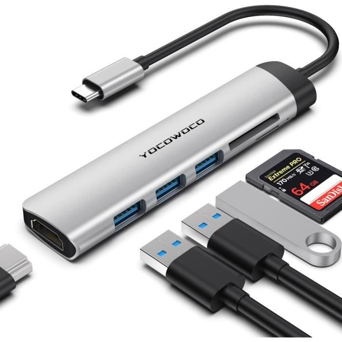 Hub Usb C Adaptateur Usb C 6 En 1 Usb C Vers Hdmi Multiport Avec Hdmi 4K, 3 Ports Usb 3.0 ...