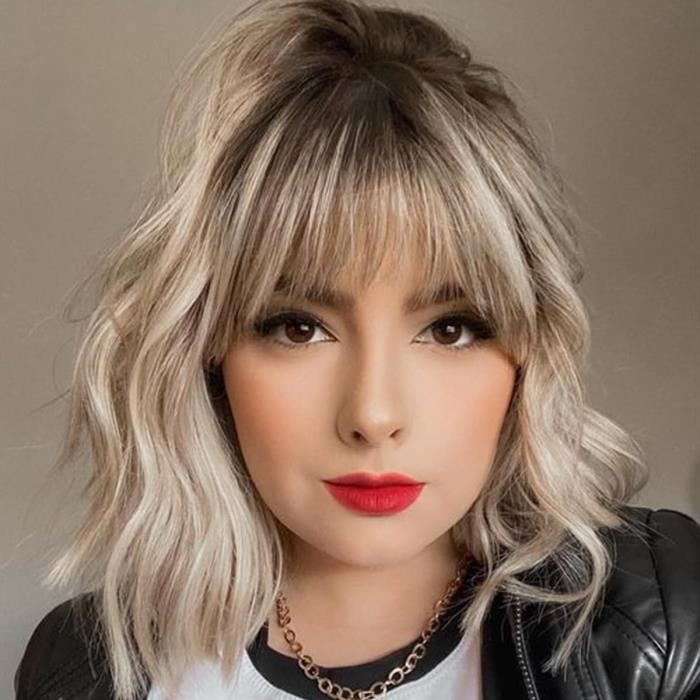 Perruque Synthétique Ondulée Grise De 14 Pouces Avec Frange Perruques ...