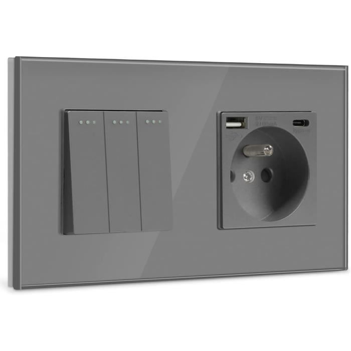 Interrupteur Avec Prise Murale Usb Et 1 Type C Gris,3 Gang 1 Voie ...