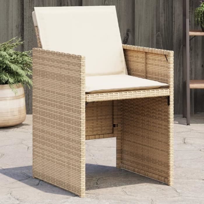 ABIL Chaises de jardin avec coussins lot de 4 beige résine tressée En ...