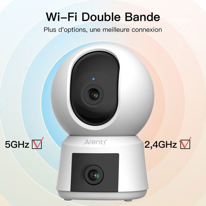 Arenti Caméra Double Objectif, Caméra Surveillance WiFi intérieure 360 ...