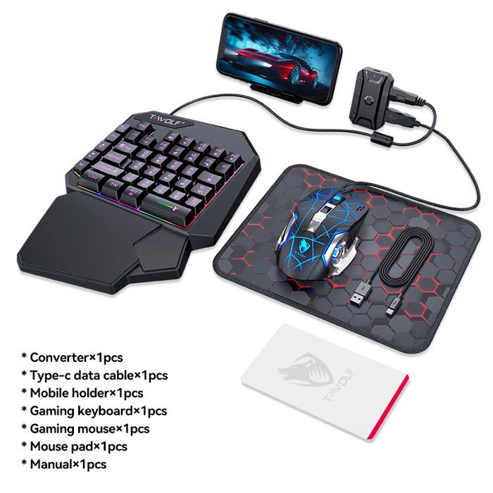 Une main clavier souris jeu cinq en un ensemble, clavier, souris ...