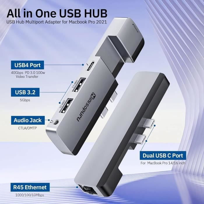 Hub Usb C Pour Macbook Pro 14 16 Pouces, Usb Hub Multiport Adapter For ...