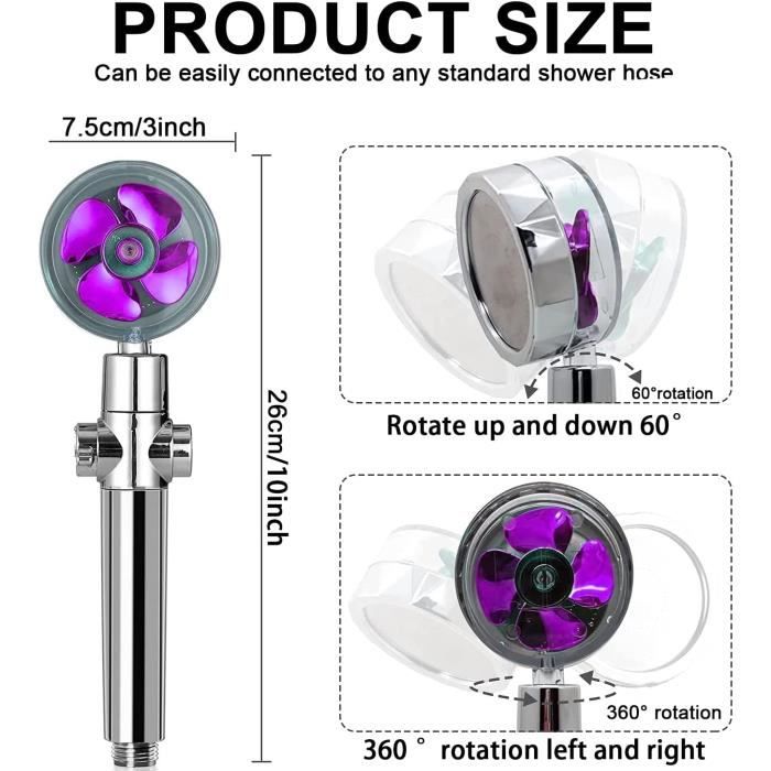 Douche à économie d'eau haute pression avec hélice rotative à 360 degrés avec filtre, pommeau de ...