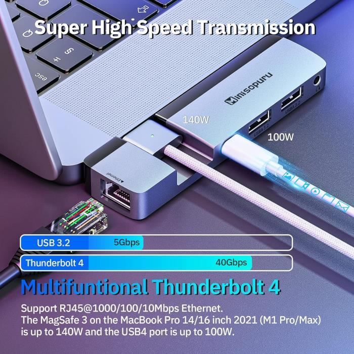 Hub Usb C Pour Macbook Pro 14 16 Pouces, Usb Hub Multiport Adapter For ...