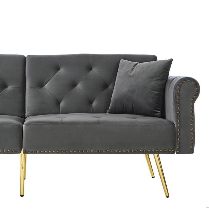 ELVORIN canape lit 2 places couchage 147 x 85 cm - velours gris ancien ...