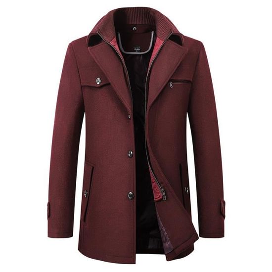 Manteau Homme Pardessus Laine Mi-long Caban Veste épais Chaud Automne ...