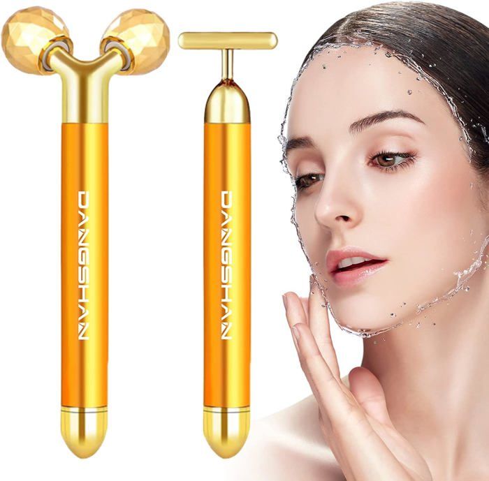 2-EN-1 Beauty Bar 24k Golden Massage Facial Visage Massager,3D Roller ...