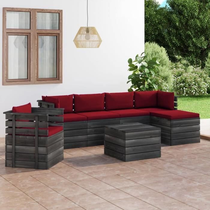 Atyhao Salon palette de jardin 7 pcs avec coussins Bois de pin massif AB3061884 12367 ...