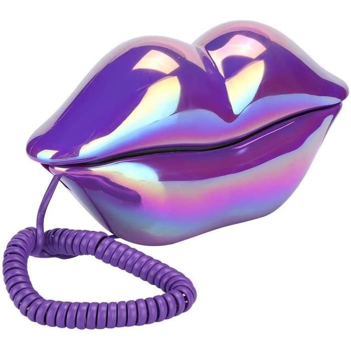 Téléphone Filaire, Creative Purple Lips Téléphone Electroplate Desktop ...