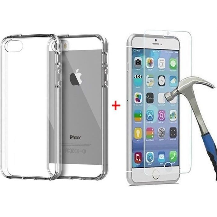 1 X Verre Trempé + Coque Iphone Se / 5s / 5 Coque Transparent Anti Choc ...