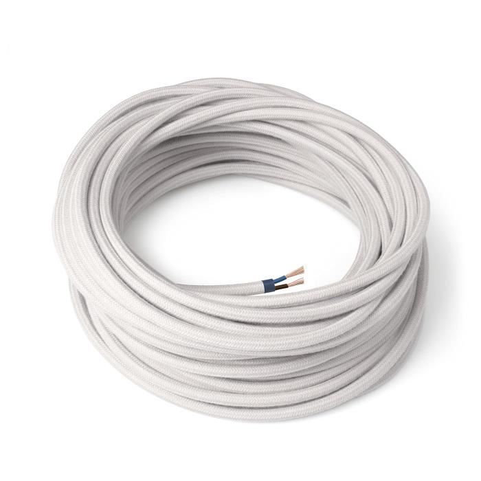 Câble Électrique Textile Couleur Blanc, Rond, Coton, 5 Mètres, À 2 ...