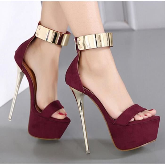 Sandales à talons - ECELEN - Rouge - Cuir - 16 cm de hauteur de talon ...