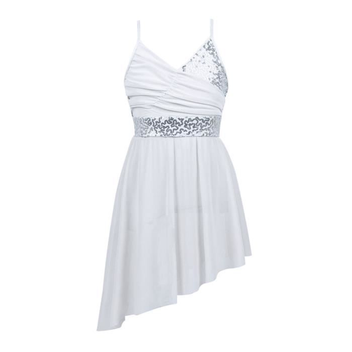 Yizyif Enfant Fille Robe Danse Classique Paillette Asymétrique Robe