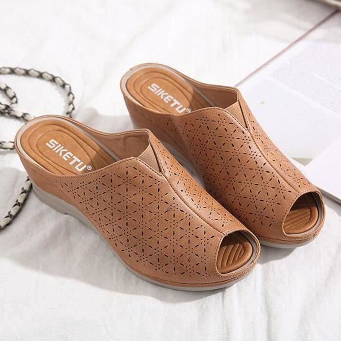 Sandales Femmes Sexy Bohémienne été Compensé Sandale Marron Marron ...