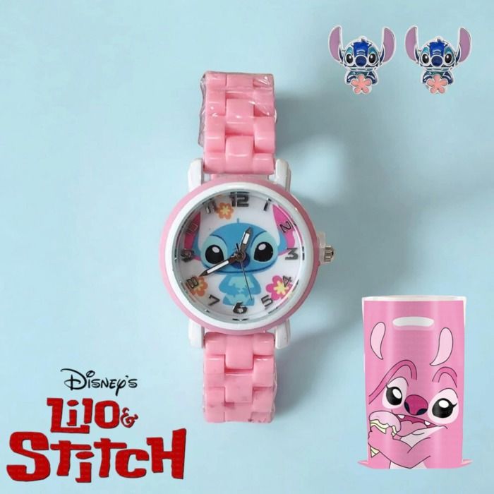 Montre Stitch Quartz Disney Lilo et Stitch Rose + Boucle D'Oreilles ...