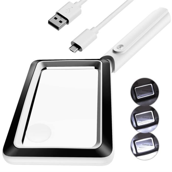 Loupe Rechargeable 4X avec LumièRe 20 LED, Loupe Rectangulaire éClairéE de Page, 3 Modes de ...